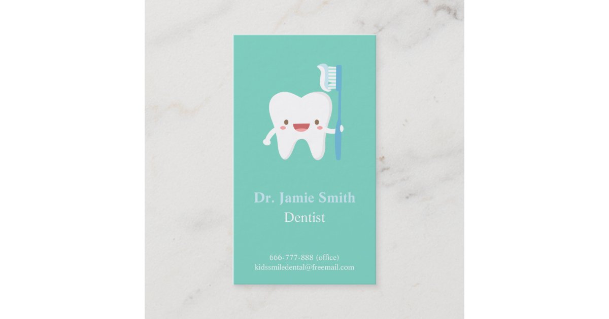 Cute Tooth Toothbrush Kids Dental Business Cards | Zazzle