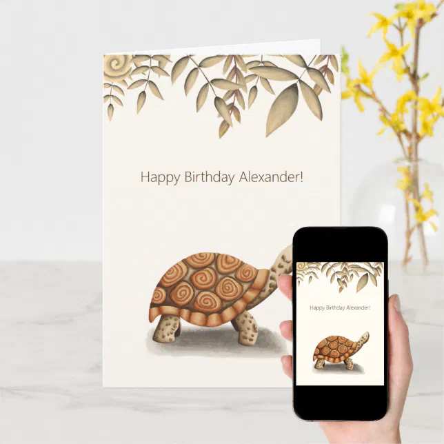 Cute Tortoise Brown Personalized Birthday Card | Zazzle