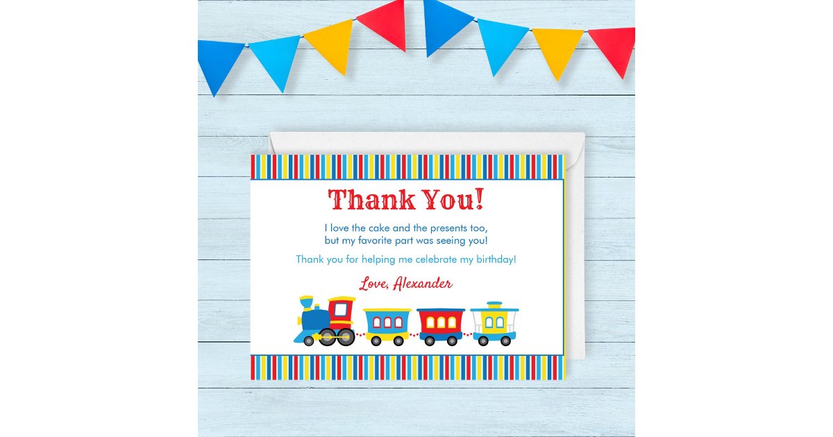 Cute Train Birthday Thank You Card | Zazzle