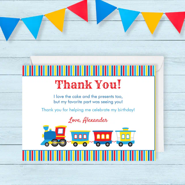 Cute Train Birthday Thank You Card | Zazzle