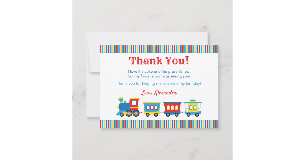 Cute Train Birthday Thank You Card | Zazzle