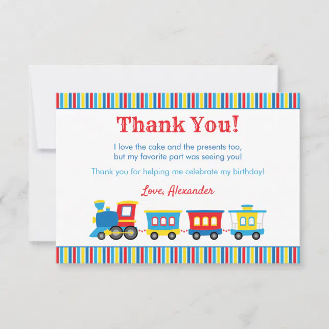 Cute Train Birthday Thank You Card | Zazzle