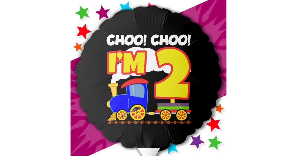 Cute Train Colorful 2nd Birthday Choo Choo I'm 2 Balloon | Zazzle