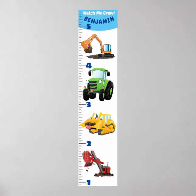 Cute transport cartoon growth chart | Zazzle