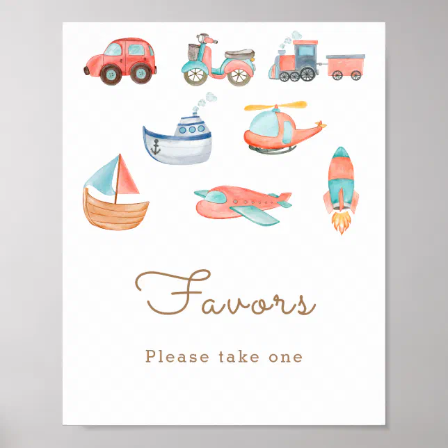 Cute Transportation Boy Birthday Party Favors Poster | Zazzle