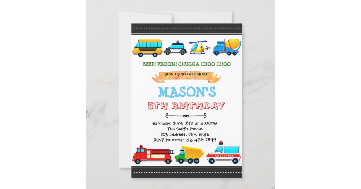 Cute transportation party invitation | Zazzle