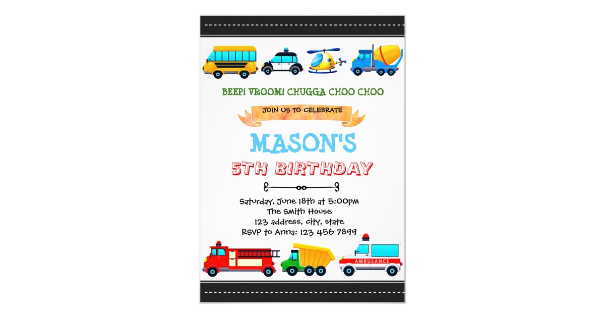 Cute transportation party invitation | Zazzle.com