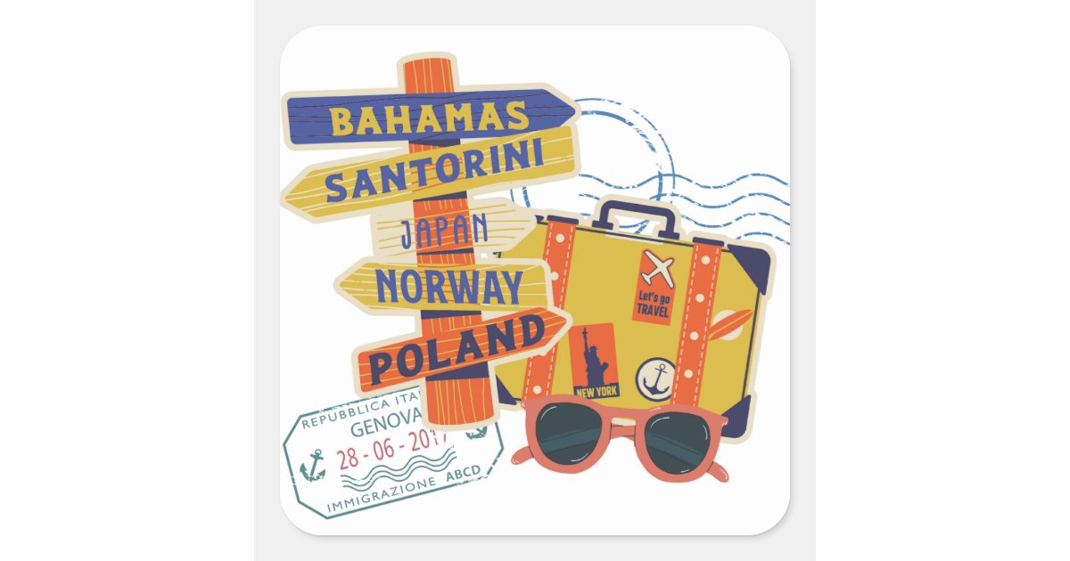 CUTE TRAVEL BAHAMAS HONEYMOON SQUARE STICKER | Zazzle