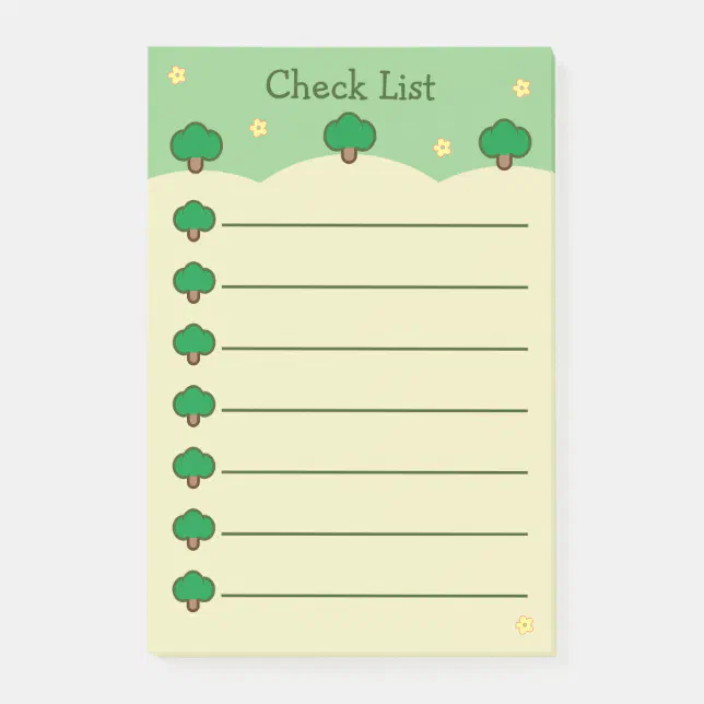 Cute Trees Green And Cream Check List Post-it Notes | Zazzle
