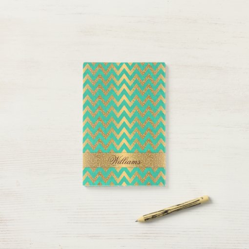 Cute trendy chevron zigzag faux gold glitter post-it notes | Zazzle