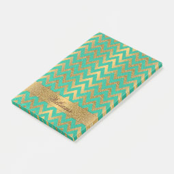 Cute trendy chevron zigzag faux gold glitter post-it notes | Zazzle