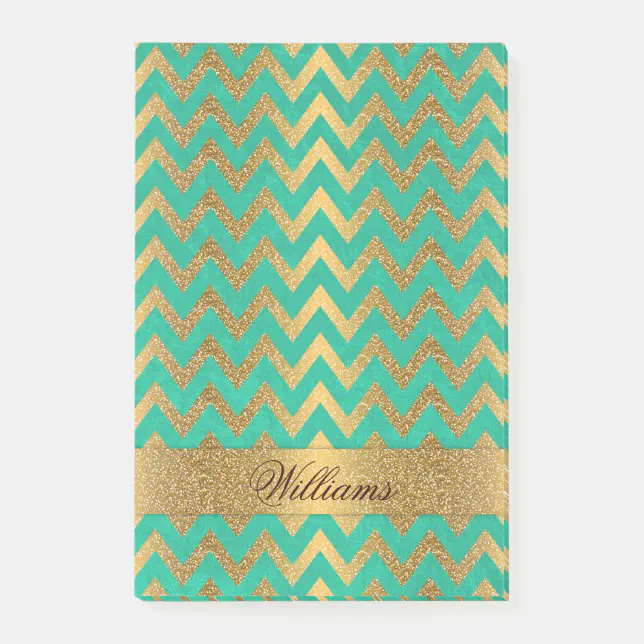Cute trendy chevron zigzag faux gold glitter post-it notes | Zazzle