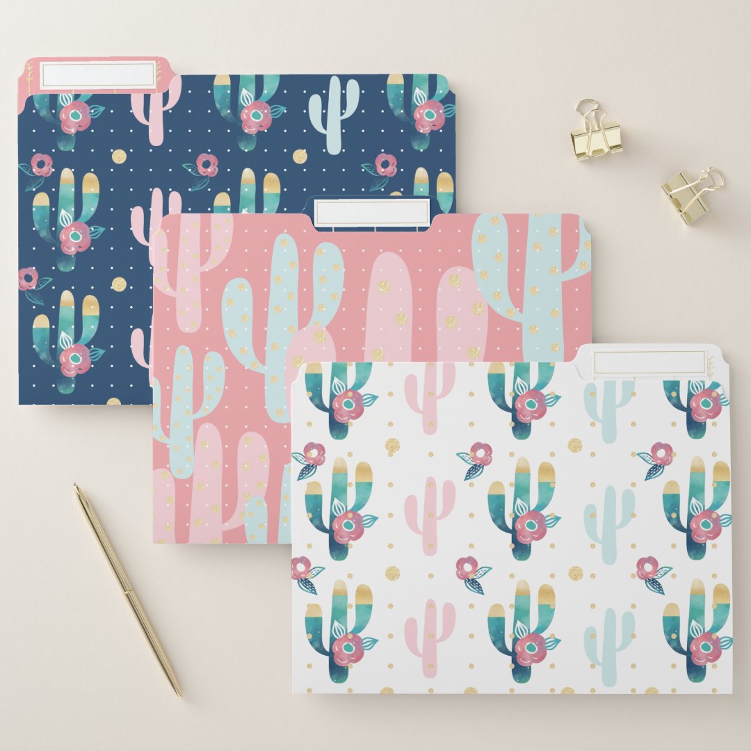 Cute, Trendy, Chic & Stylish Floral Cactus Pattern File Folder | Zazzle