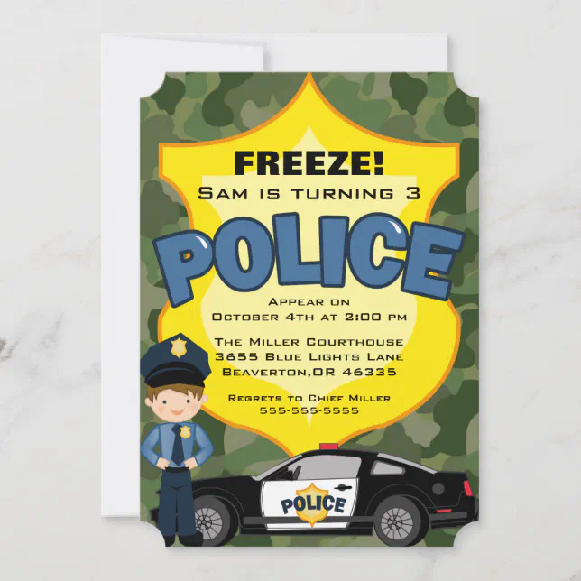 Cute Trendy Police Car Birthday Invitation | Zazzle
