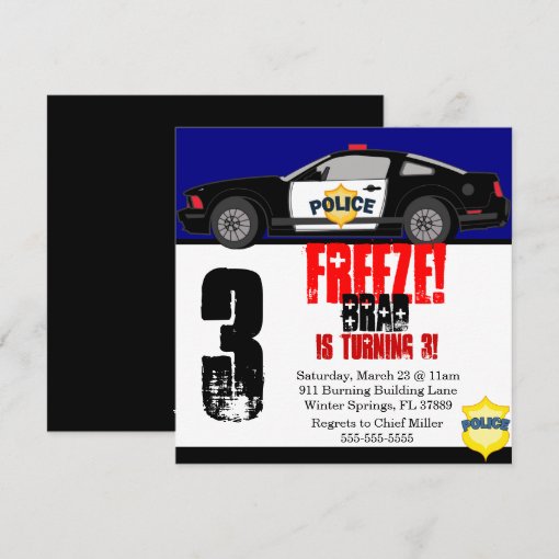 Cute Trendy Police Car Birthday Party Invitation | Zazzle