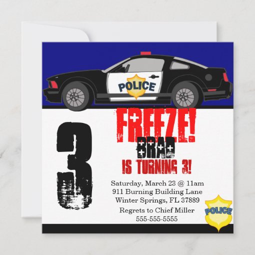 Cute Trendy Police Car Birthday Party Invitation | Zazzle