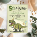 Cute TRex Dinosaur Six-A-Saurus 6th Birthday Party Invitation | Zazzle