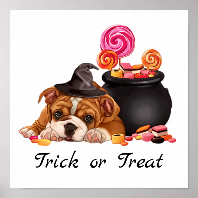 Cute Trick or Treat Candy Dog | Halloween Poster | Zazzle