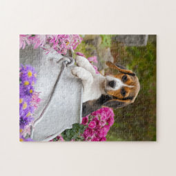 Cute Tricolor Beagle Dog Puppy Churn - Game Jigsaw Jigsaw Puzzle | Zazzle