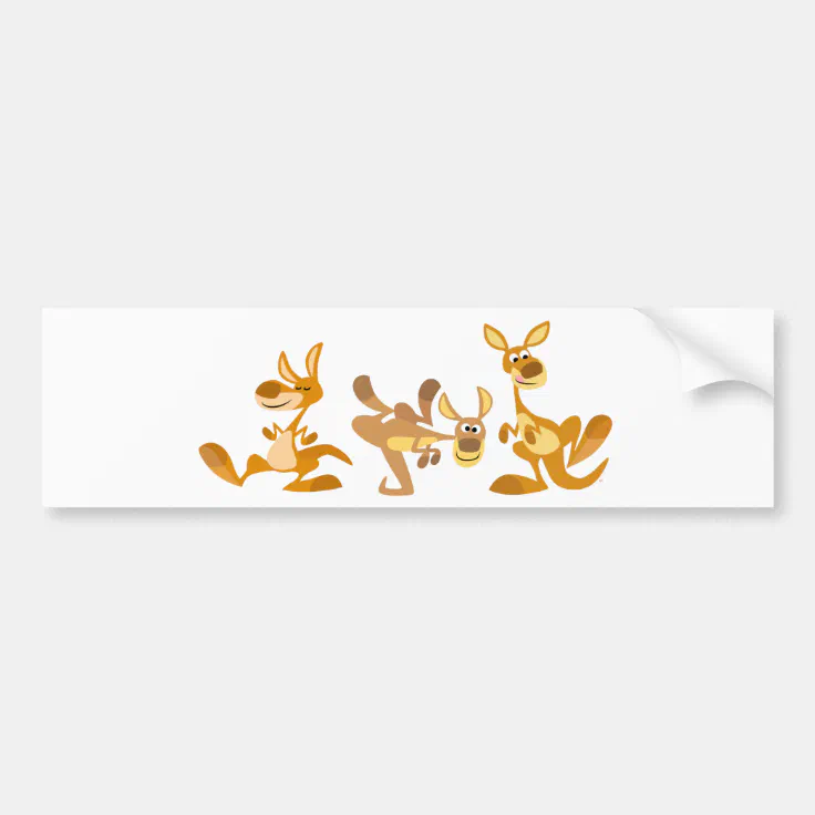 Cute Trio of Cartoon Kangaroos Bumper Sticker | Zazzle