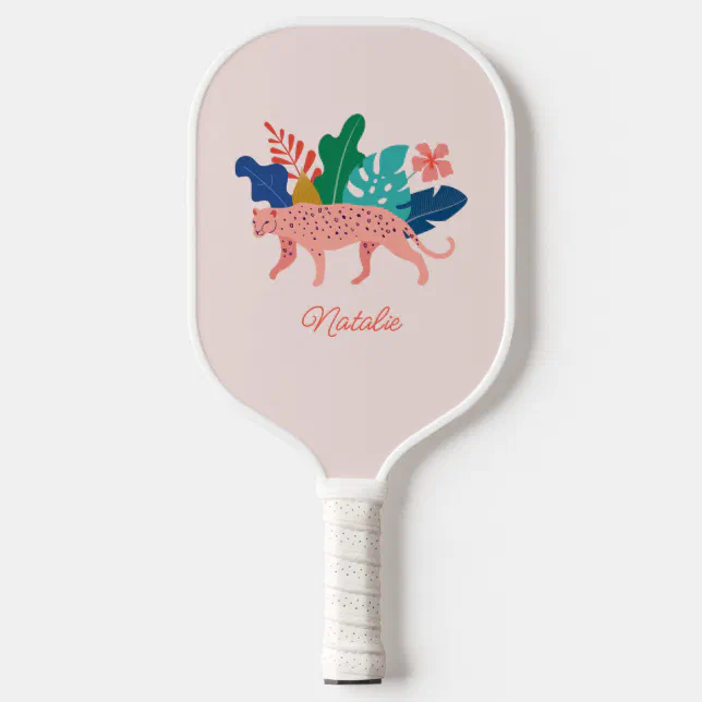 Cute Tropical Jungle Leopard Name Pickleball Paddle | Zazzle