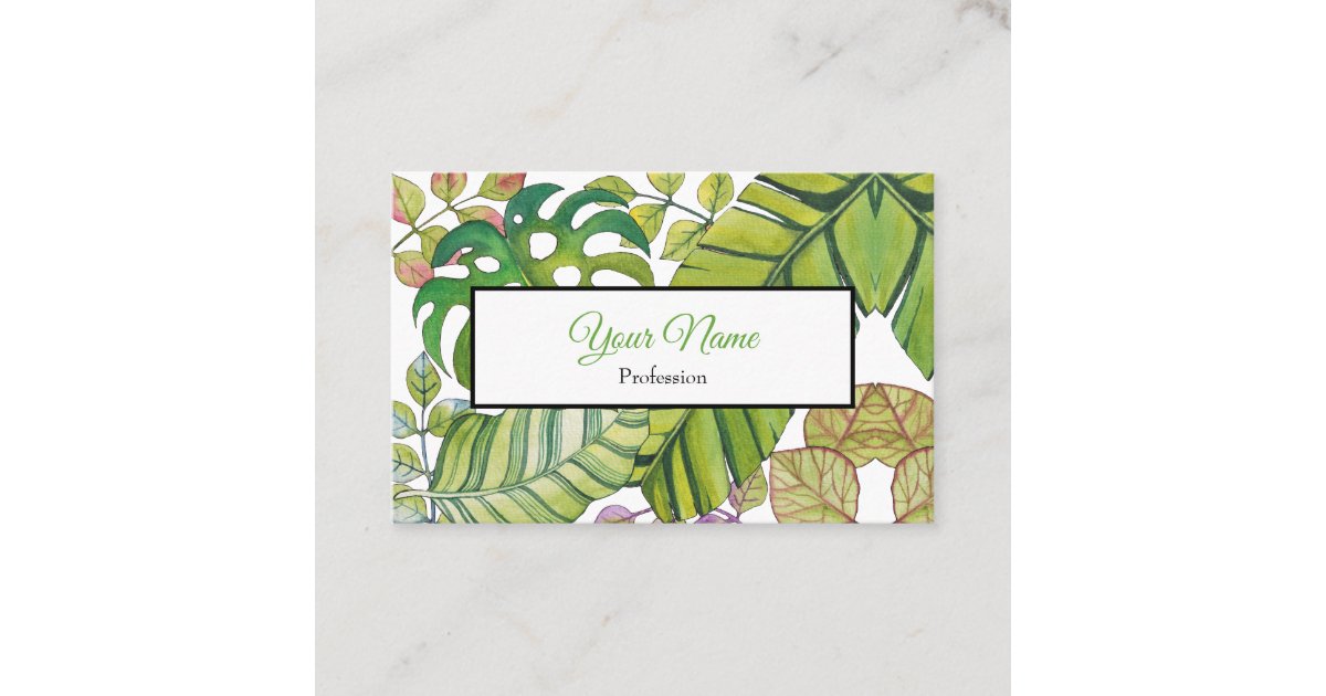 Cute Tropical Leaves In Watercolor Business Card | Zazzle