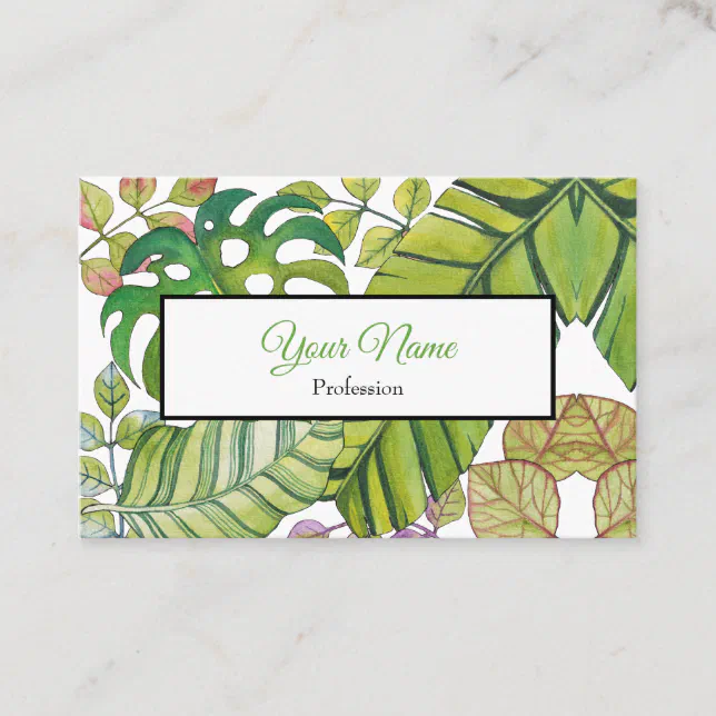 Cute Tropical Leaves In Watercolor Business Card | Zazzle