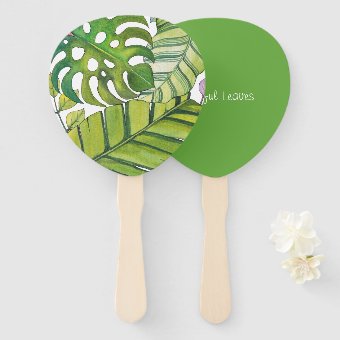 Cute Tropical Leaves In Watercolor Hand Fan | Zazzle
