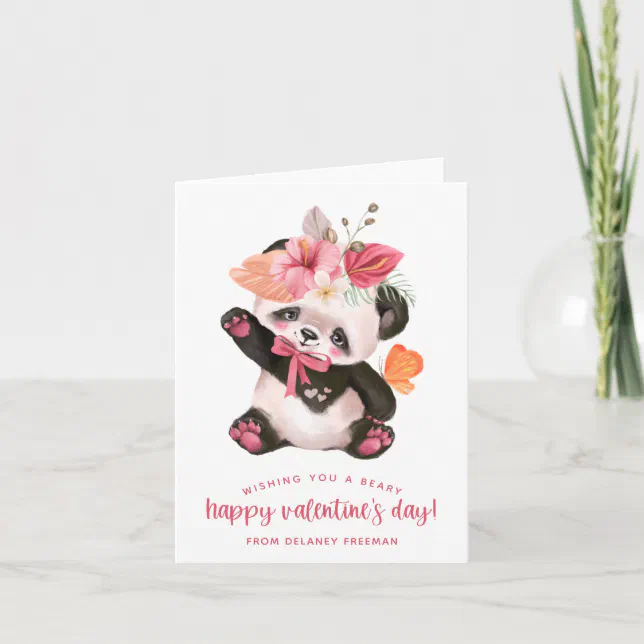 Cute Tropical Panda Kids Valentine's Day Card | Zazzle