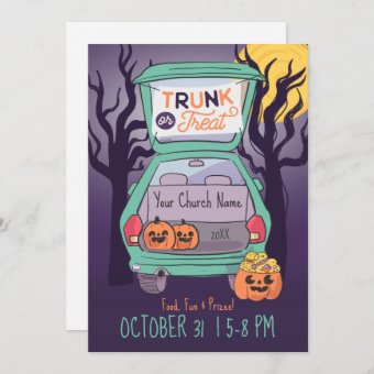 Cute Trunk or Treat Custom Halloween Invitation | Zazzle