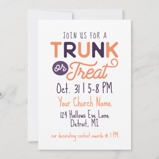 Cute Trunk or Treat Custom Halloween Invitation | Zazzle