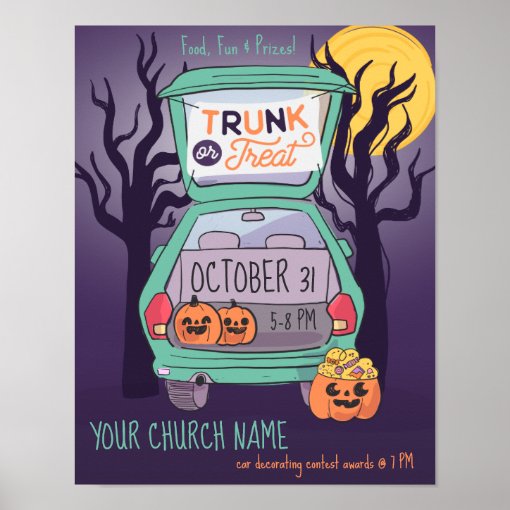 Cute Trunk or Treat Custom Halloween Poster | Zazzle