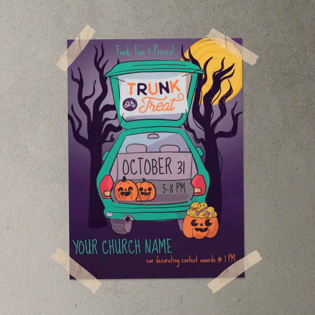 Cute Trunk or Treat Custom Halloween Poster | Zazzle