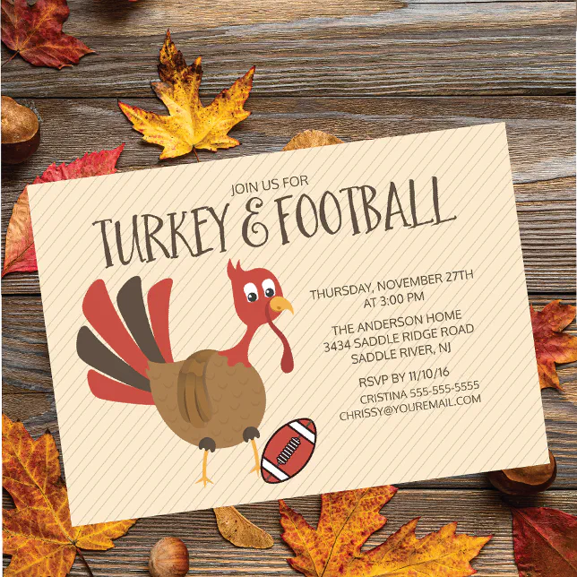 Cute Turkey & Football Thanksgiving Invitation | Zazzle