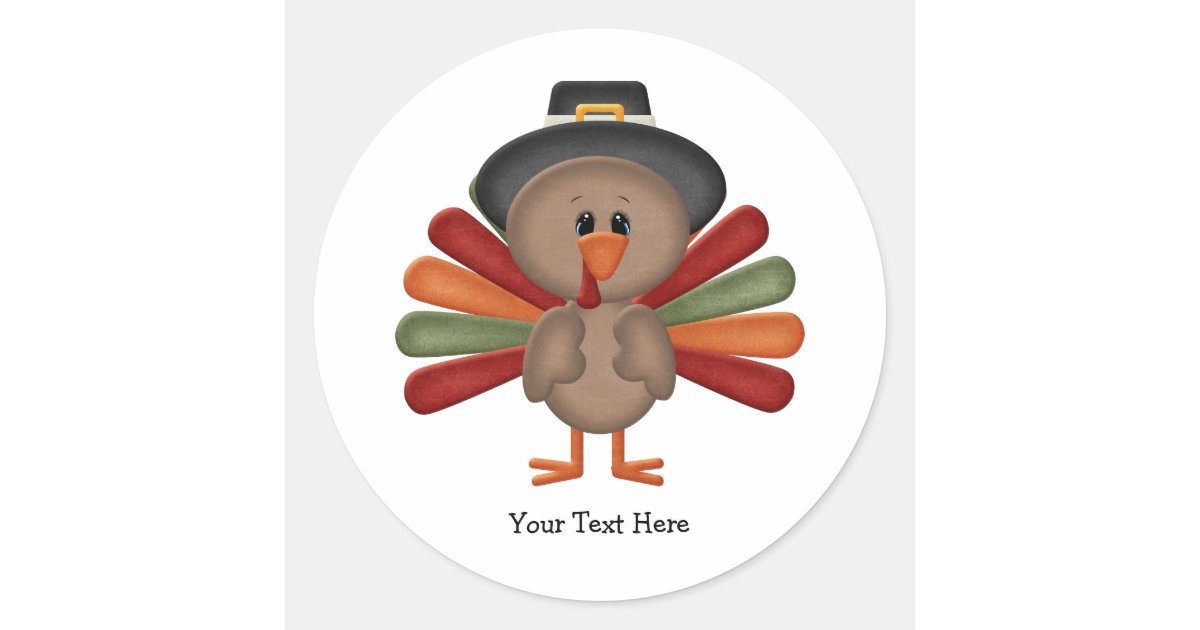 Cute Turkey Thanksgiving (customizable) Classic Round Sticker | Zazzle