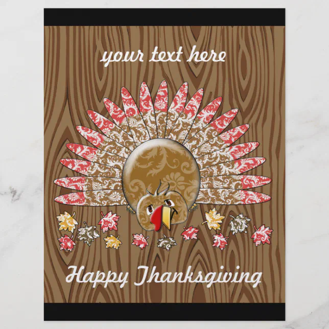 Cute Turkey Thanksgiving Flyer Wood Grain | Zazzle