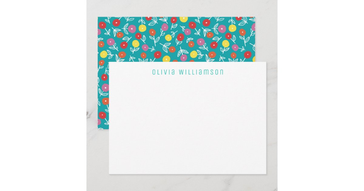 Cute Turquoise Floral pattern Note Card | Zazzle