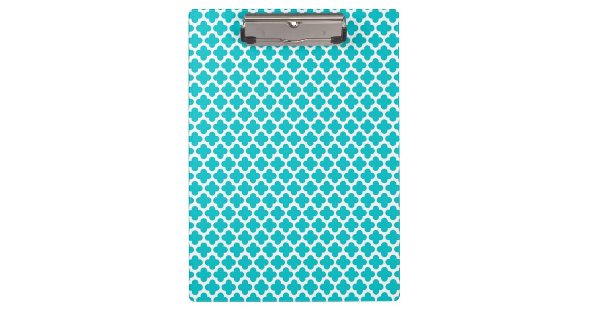 Cute Turquoise Quatrefoil Pattern Clipboard | Zazzle
