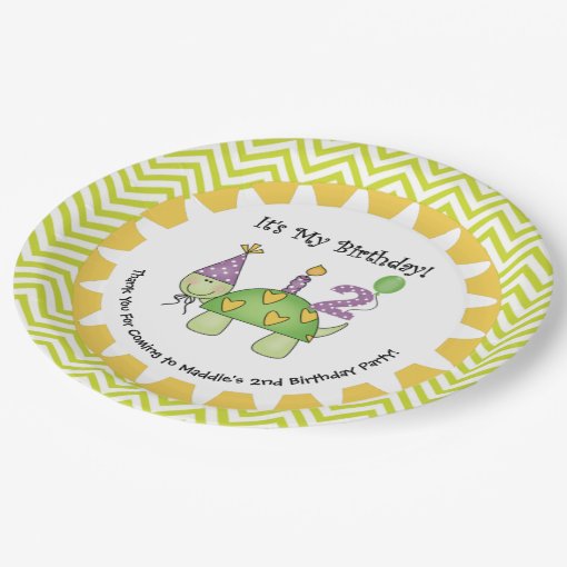 Cute Turtle 2nd Happy Birthday Paper Plates | Zazzle