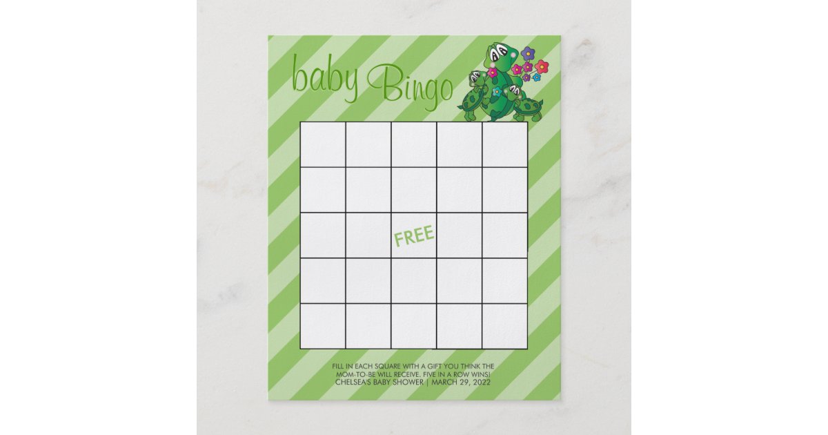 Cute Turtle Baby Shower Game - Bingo Flyer | Zazzle