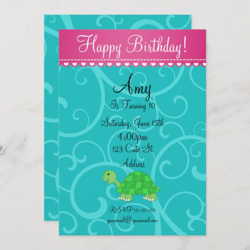 Cute turtle birthday invitation | Zazzle