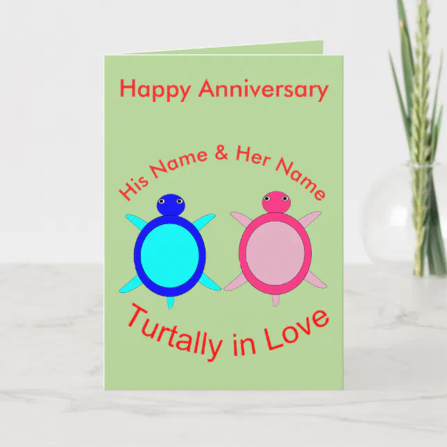 Cute Turtle Couple Personalized Anniversary Card | Zazzle