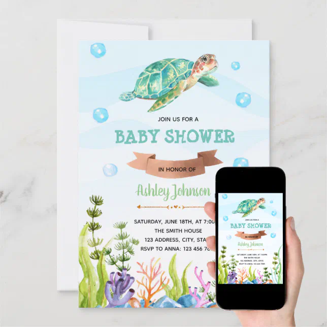 Cute turtle party theme invitation | Zazzle