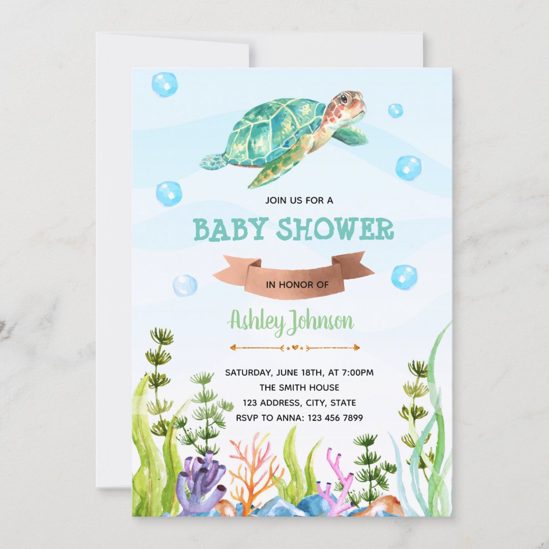 Cute turtle party theme invitation | Zazzle