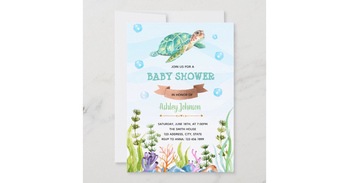 Cute turtle party theme invitation | Zazzle