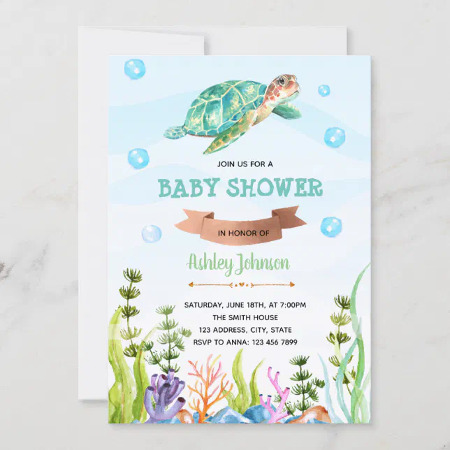 Cute turtle party theme invitation | Zazzle