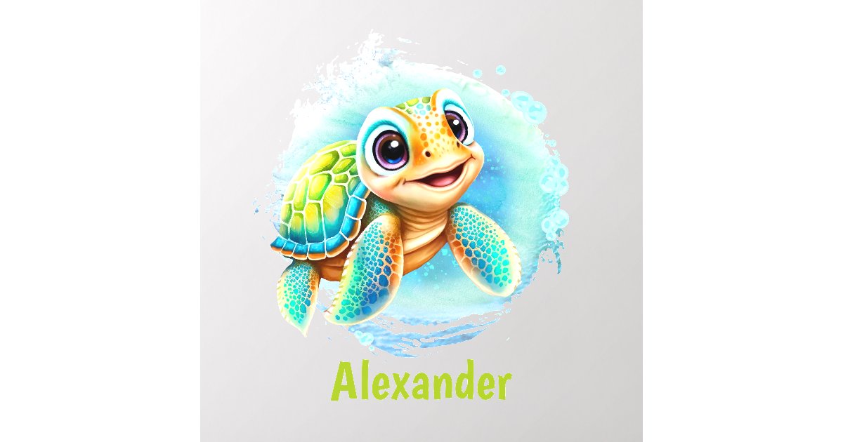 Cute Turtle Personalized Playroom Wall Decal | Zazzle
