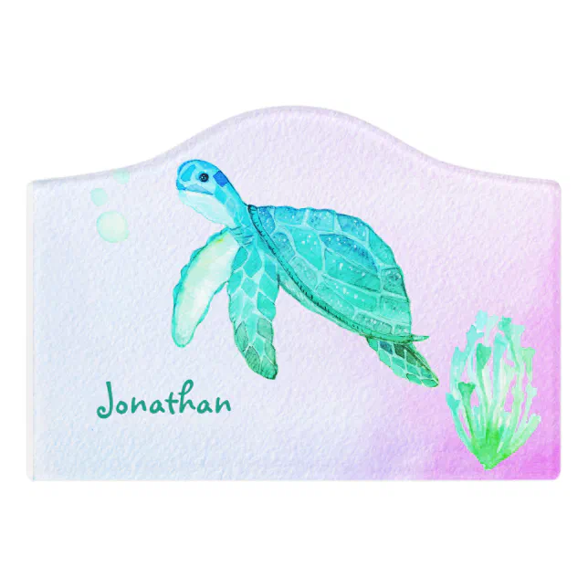 Cute turtle personalized unisex door sign | Zazzle