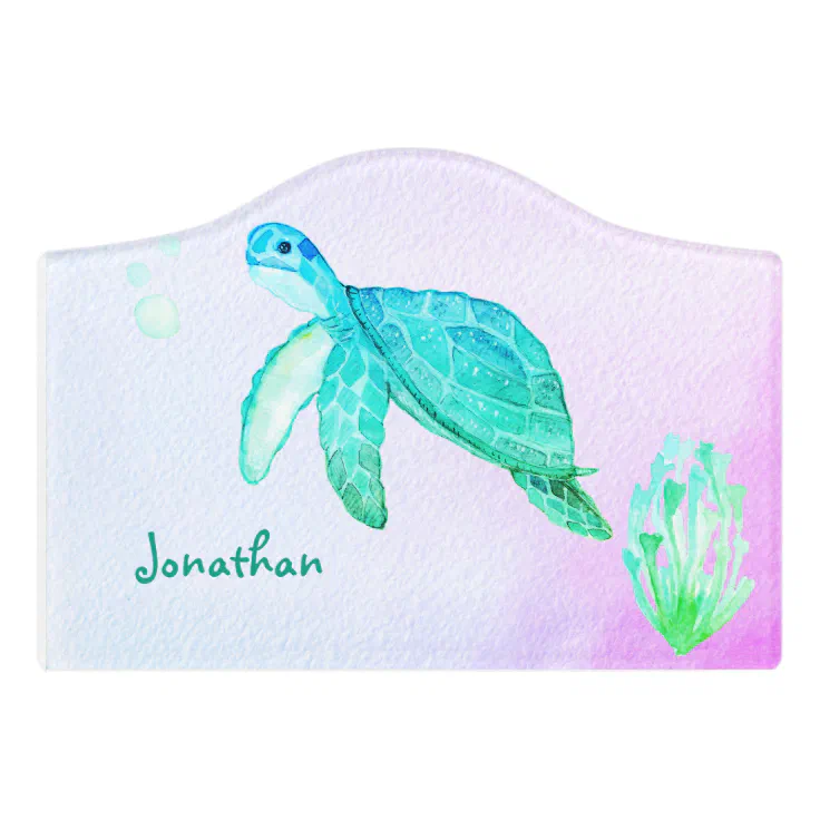 Cute turtle personalized unisex door sign | Zazzle