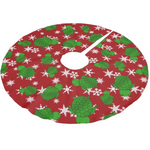 Cute turtle red snowflakes brushed polyester tree skirt | Zazzle